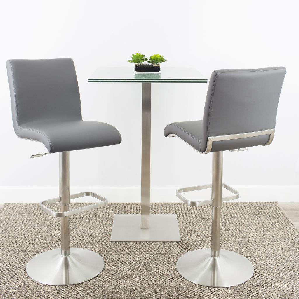 Fogo Brushed Stainless Steel Adjustable Height Swivel High Back Stool ...