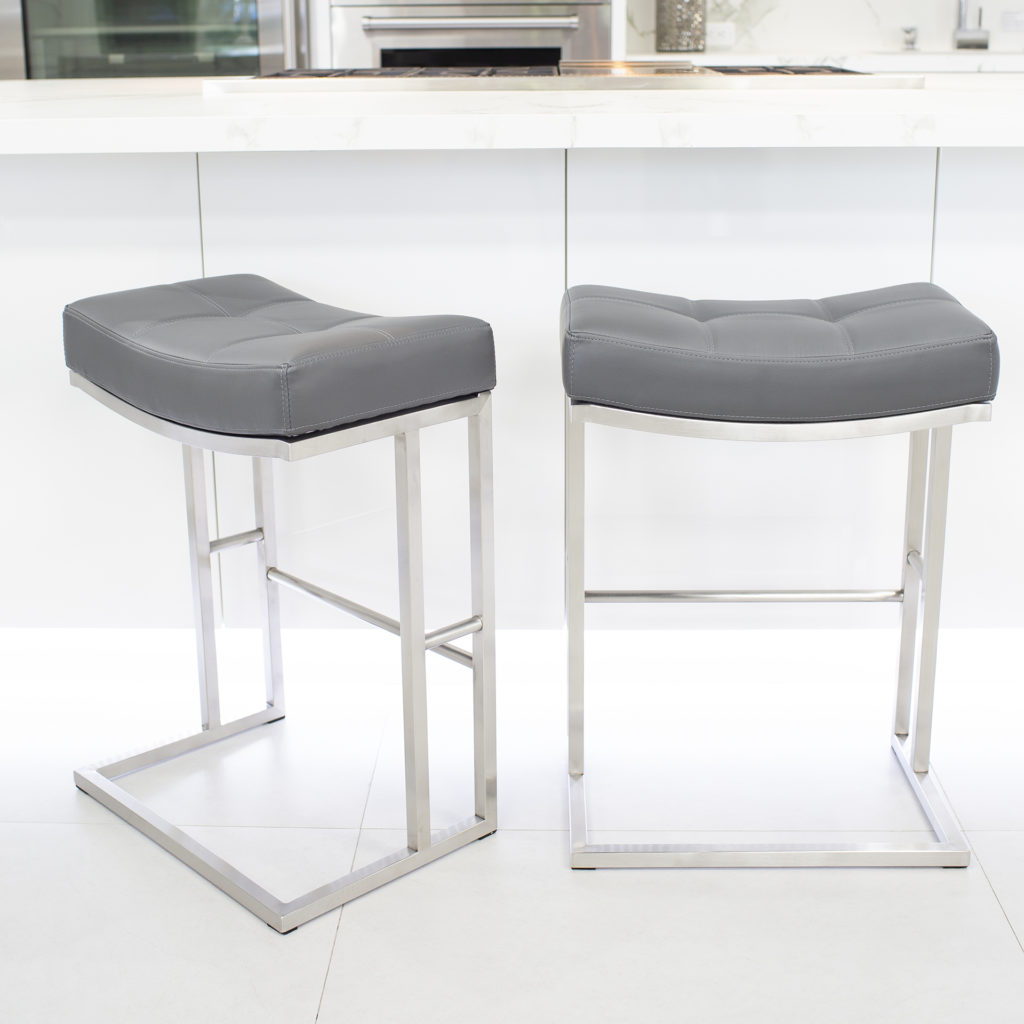 Solis 26″ Brushed Stainless Steel Saddle Stationary Counter Stool | MIX ...