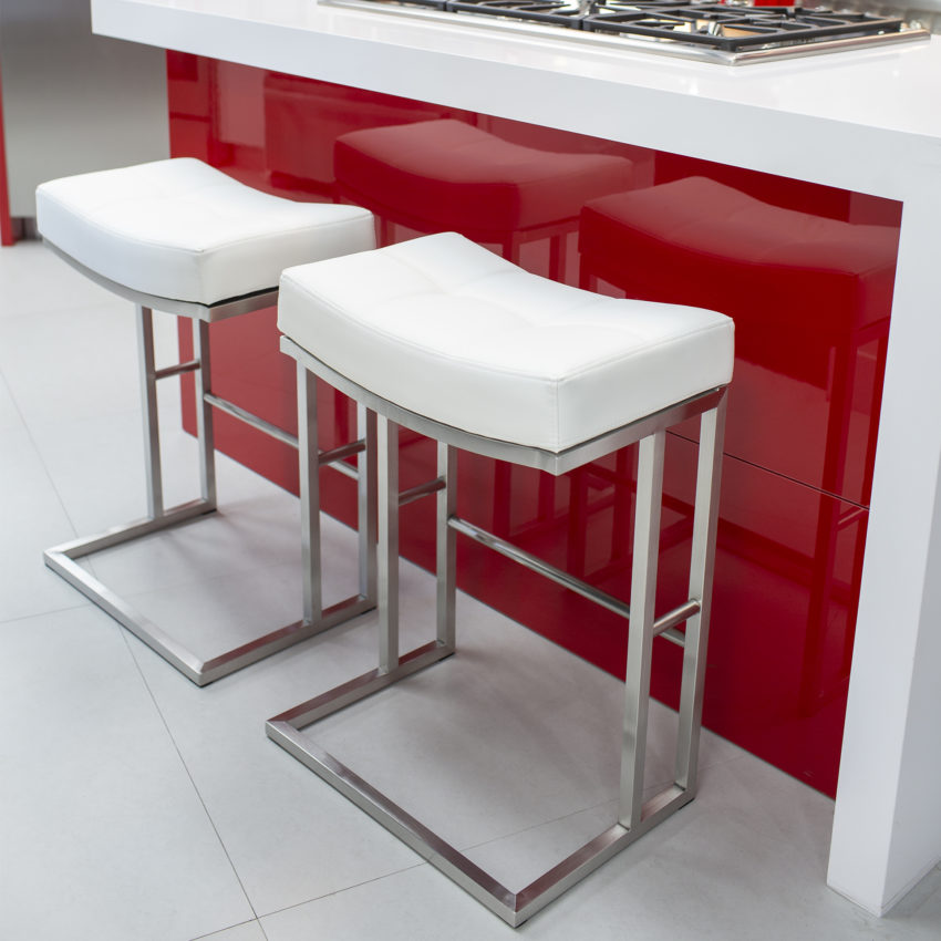 Solis 26″ Brushed Stainless Steel Saddle Stationary Counter Stool | MIX ...