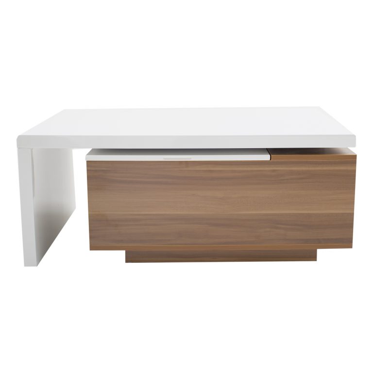 Adele White Lacquer High Gloss Walnut Melamine Veneer Wood Coffee Table ...