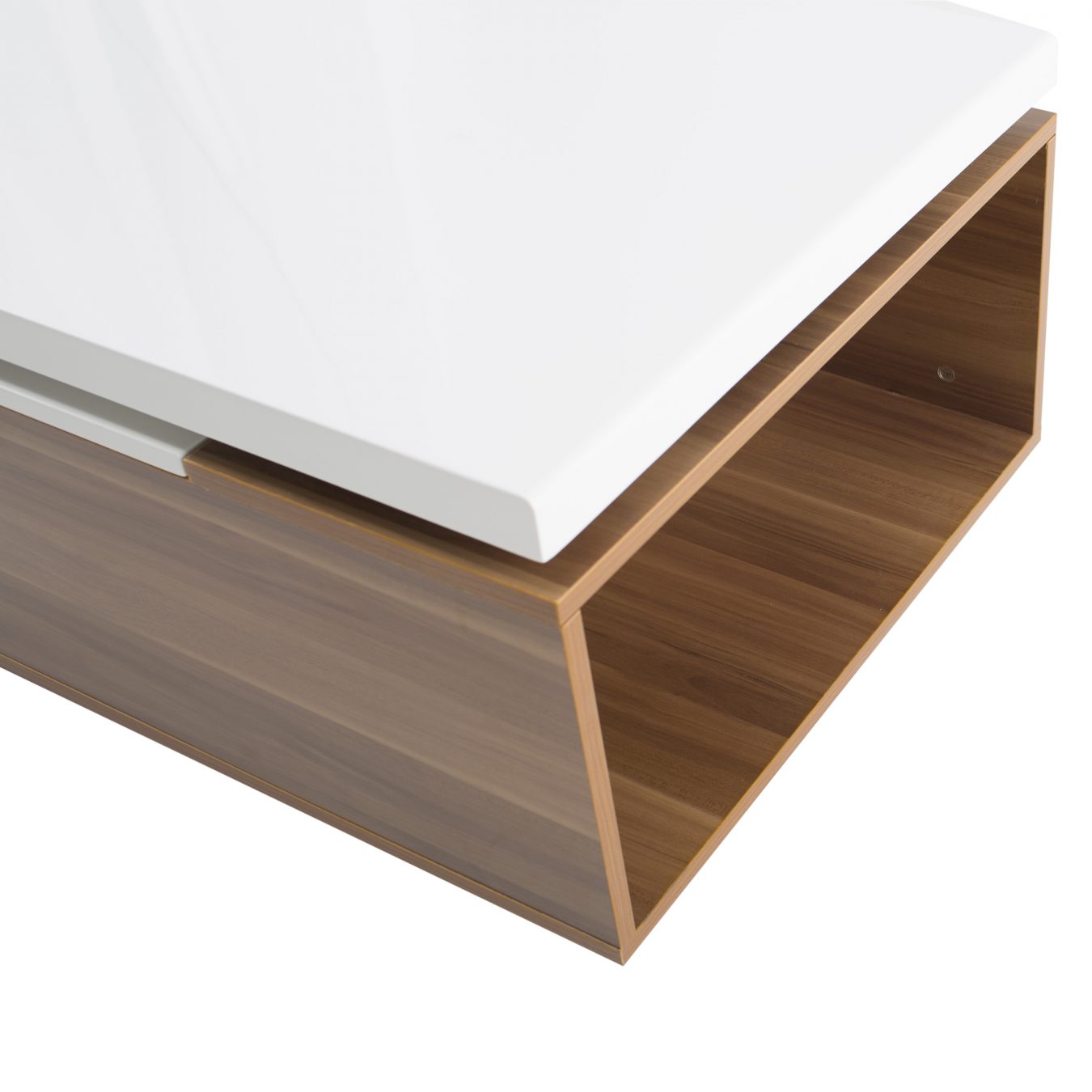 Adele White Lacquer High Gloss Walnut Melamine Veneer Wood Coffee Table ...
