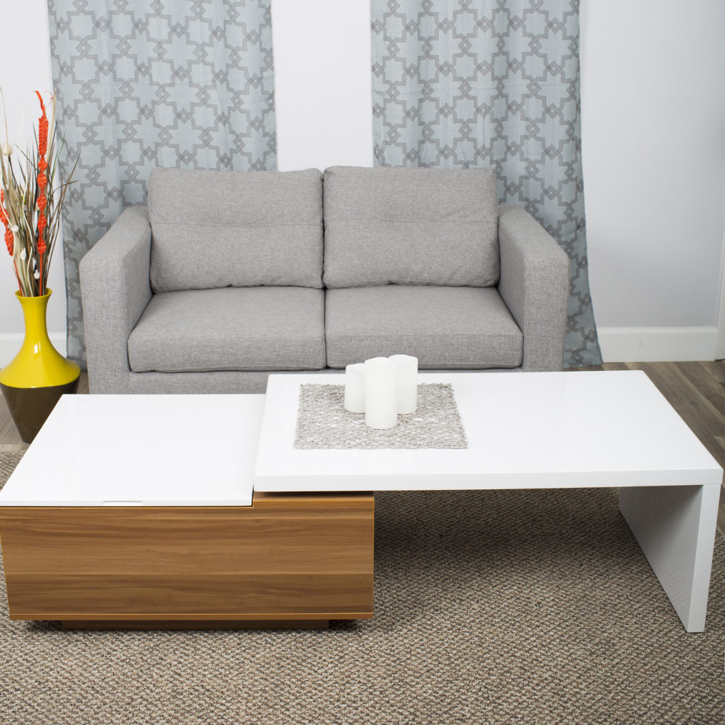 Adele White Lacquer High Gloss Walnut Melamine Veneer Wood Coffee Table ...