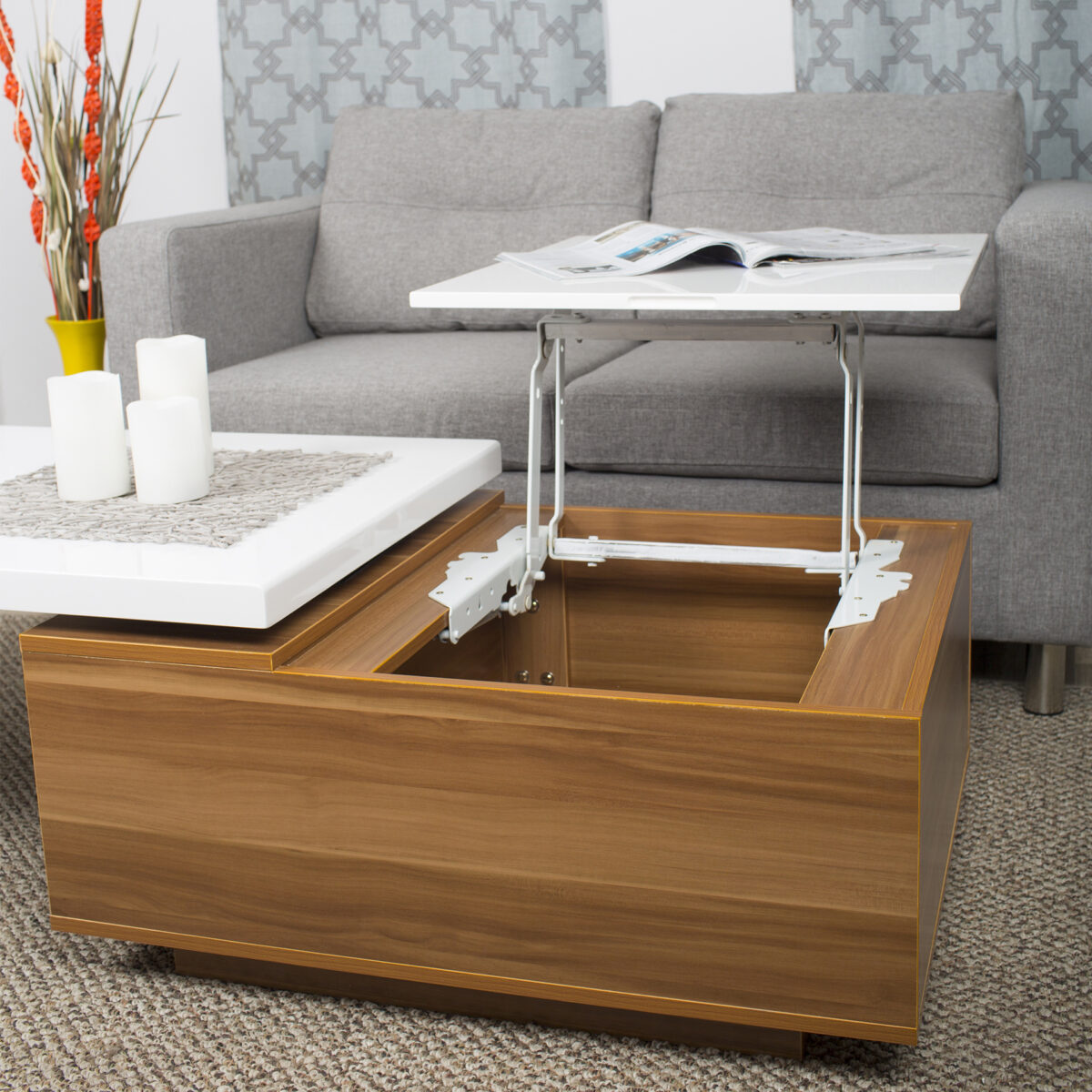 Adele White Lacquer High Gloss Walnut Melamine Veneer Wood Coffee Table ...