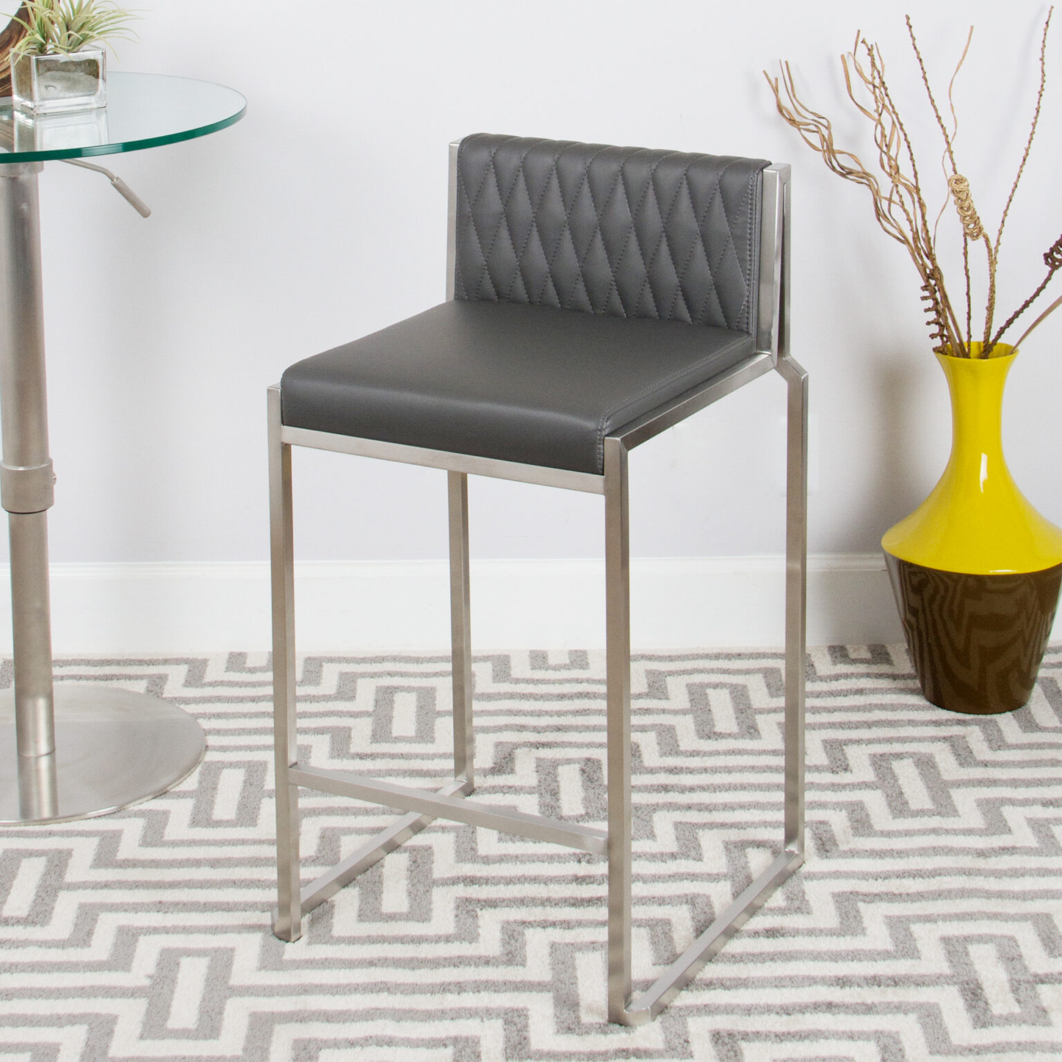 Stak Brushed Stainless Diamond Pattern Low- Back Stackable 26-inch ...