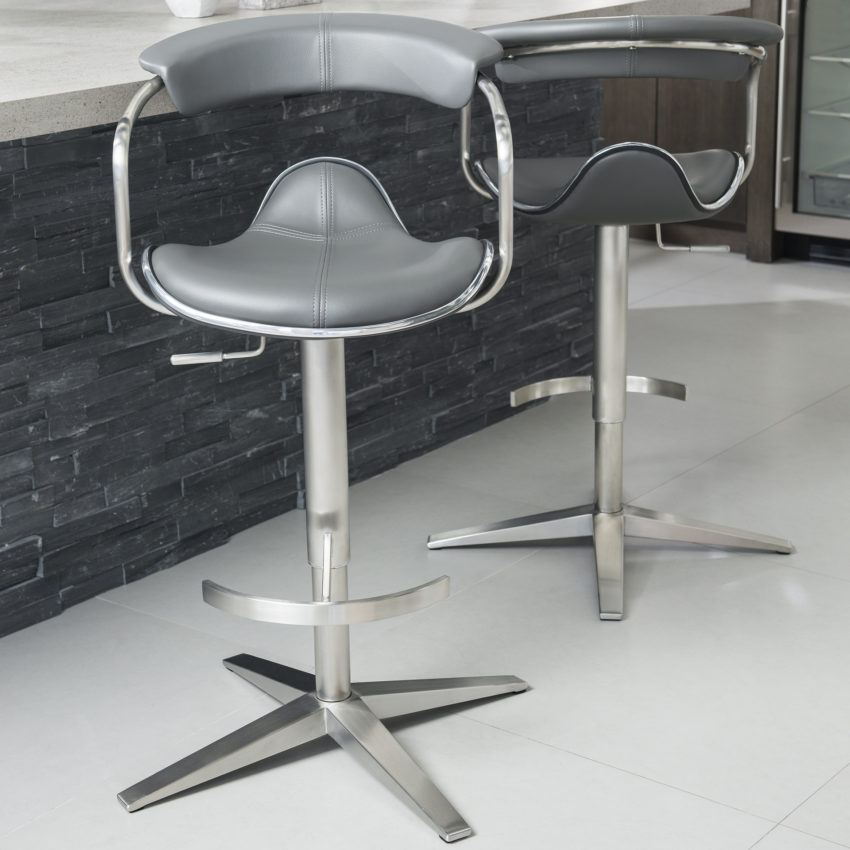 Primo Brushed Stainless Steel Adjustable Height Swivel Stool with Arms ...